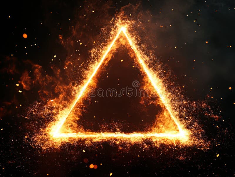 Fiery Triangle Design on Black Background with Glowing Sparks for ...