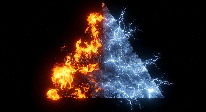 Fiery Triangle: a Dramatic Contrast of Fire and Lightning Stock ...