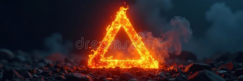 Fiery Triangle Engulfed in Flames, Dark Smoky Backdrop, Fire, Power ...