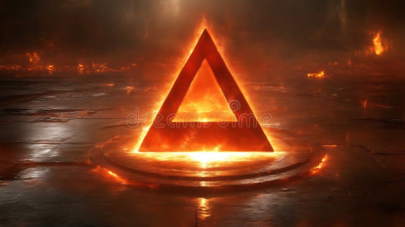 Fiery Triangle Monument in Infernal Landscape Stock Illustration ...