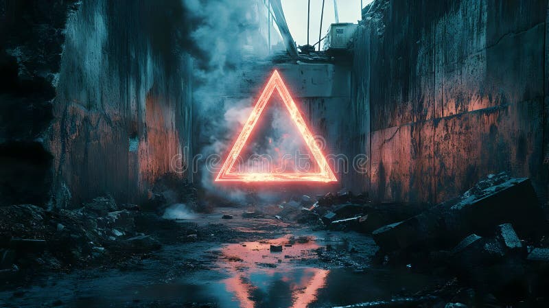 Fiery Triangle in Ruins: 3D Digital Art Stock Photo - Image of ...