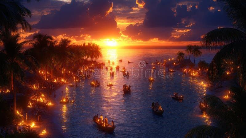 Tropical Beach Sunset Fire Torches Calm Ocean Stock Photos - Free & Royalty-Free Stock Photos ...