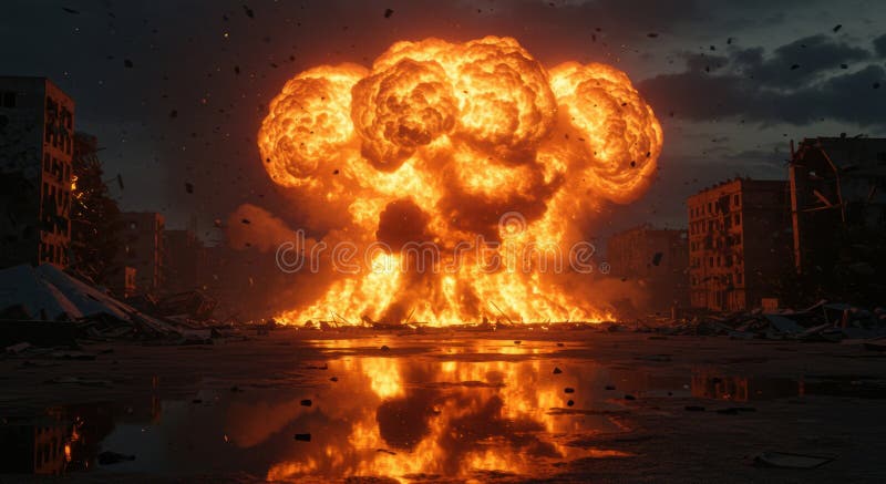 Fiery Urban Explosion: a Dramatic, Intense Visual Stock Illustration ...