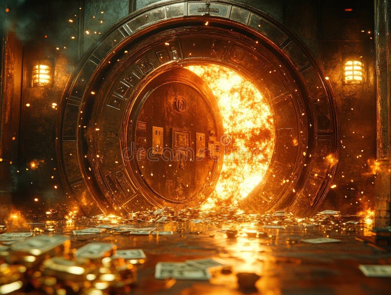 Fiery Vault Explosion: Gold and Money Stock Illustration - Illustration ...