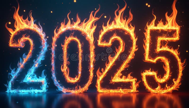 Fiery 2025 with Vibrant Flames Stock Image - Image of captivating ...
