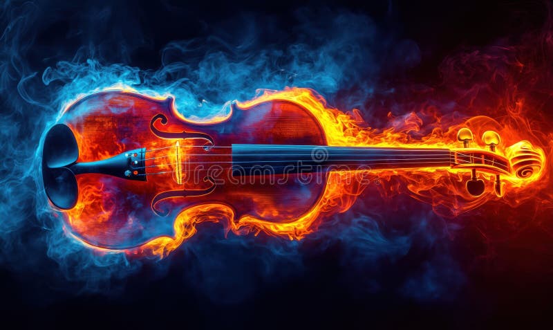 Fiery Violin with Vibrant Flames and Smoke Effects Creating Dramatic ...