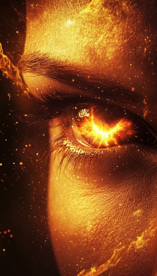 Fiery Vision a Dramatic Close-Up of an Eye Ablaze with Glowing ...