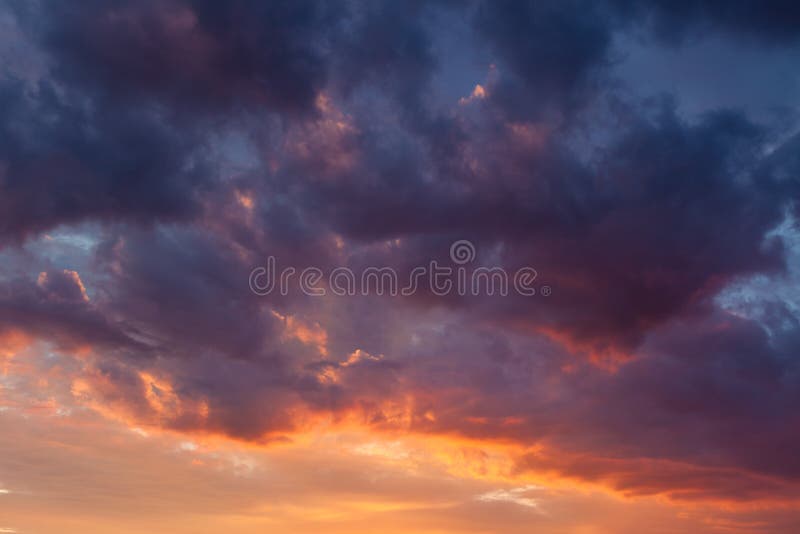 Fiery Vivid Sunset Sky Clouds Stock Photo - Image of amazing, evening ...