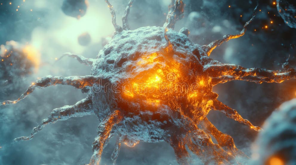 Fiery Volcanic Cell Exploding Cosmic Debris Stock Illustration ...