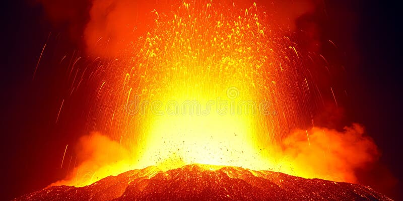 Fiery Volcanic Eruption Night Scene Intense Lava Flow Dramatic Natural ...