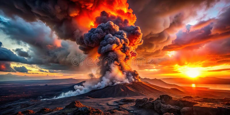 Fiery Volcanic Eruption at Sunset a Dramatic Display of Nature S Power ...