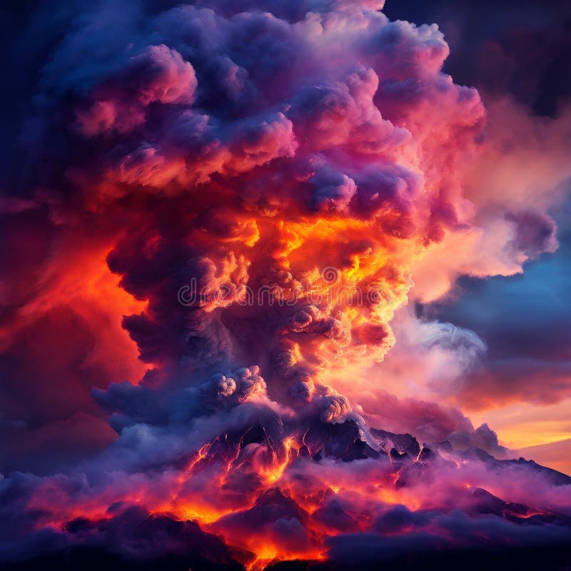 Fiery Volcanic Explosion with Glowing Lava and Thick Smoke Stock Photo ...