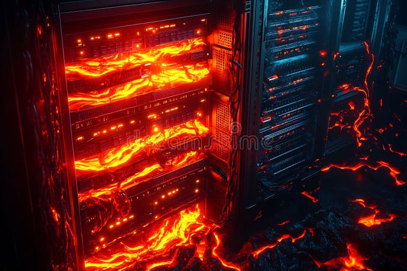 Fiery Volcanic Glow of a Server Cabinet in an Underground Research ...