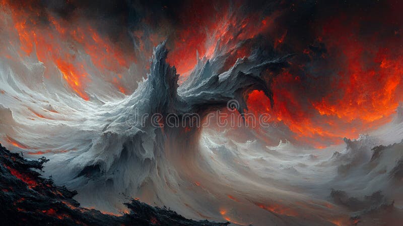 Fiery Volcanic Landscape Digital Art Abstract Fiery Waves and Rocky ...