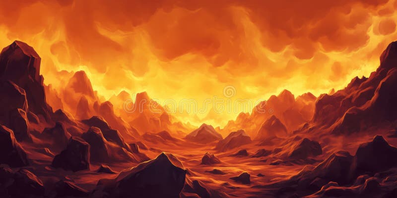 Fiery Volcanic Landscape with Glowing Lava and Dramatic Clouds at ...