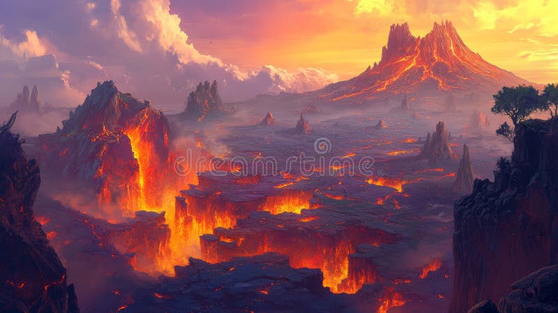 Dramatic Lava Field Fiery Sunset Stock Photos - Free & Royalty-Free ...