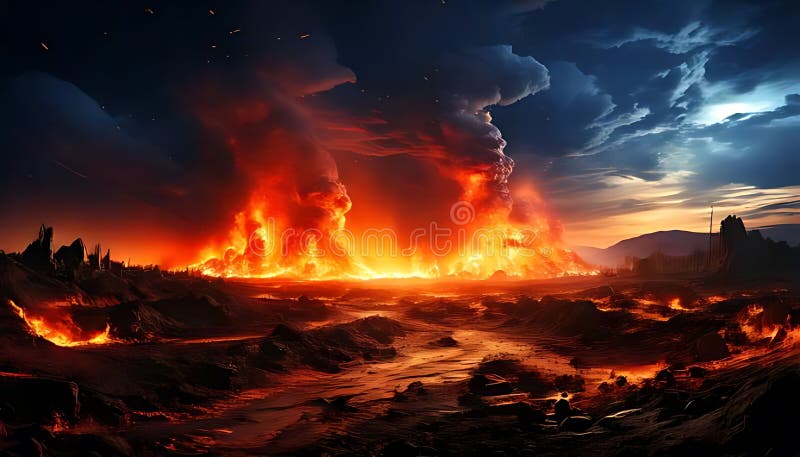 Fiery Volcanic Landscape Shows Massive Eruptions Under a Dramatic ...