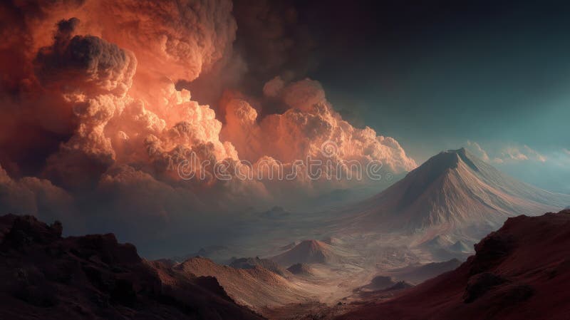 Fiery Volcanic Mountain Landscape Stock Image - Image of force ...