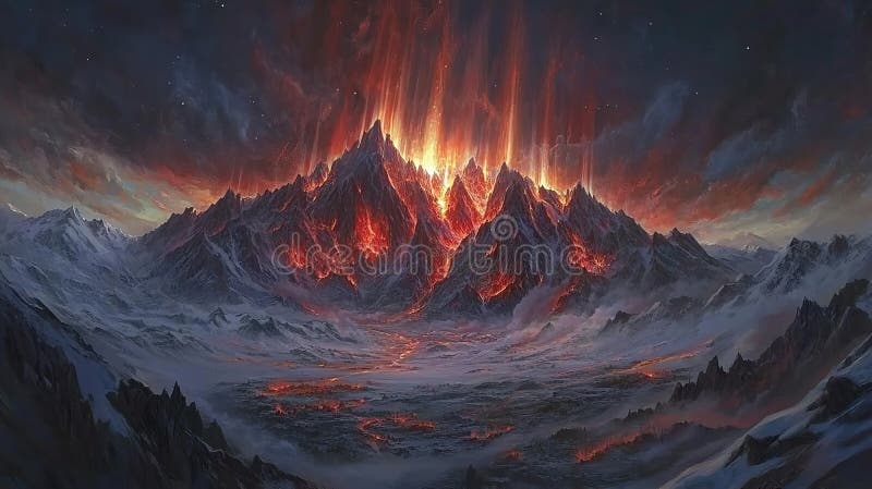 Fiery Cosmic Mountain Peak Night Stock Photos - Free & Royalty-Free ...