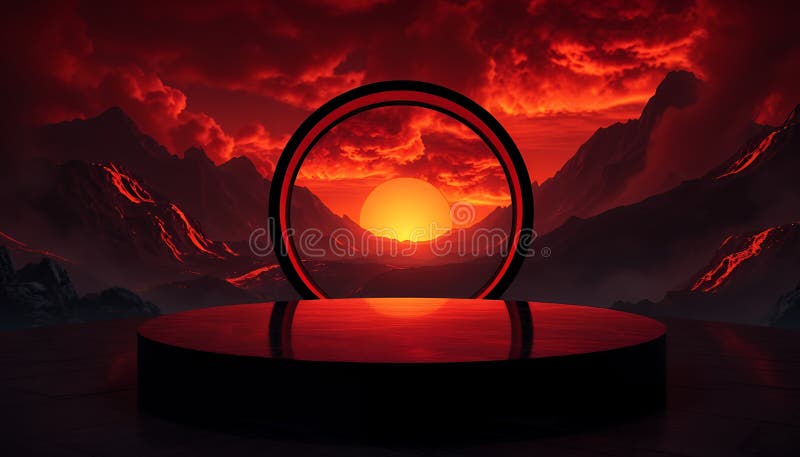 Fiery Volcanic Sunset with Pixelated Ring Structure Stock Illustration ...
