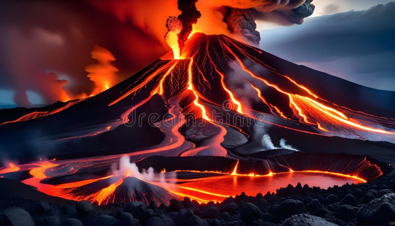 Fiery Volcano Eruption stock image. Image of technology - 315537823