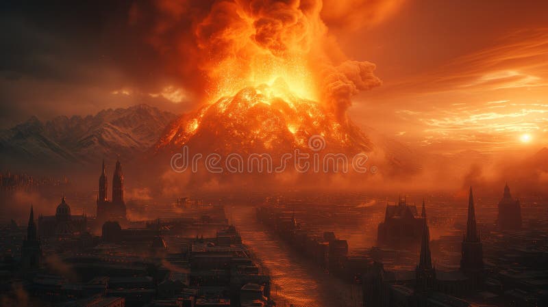 Fiery Volcano Eruption Landscape Stock Illustration - Illustration of ...