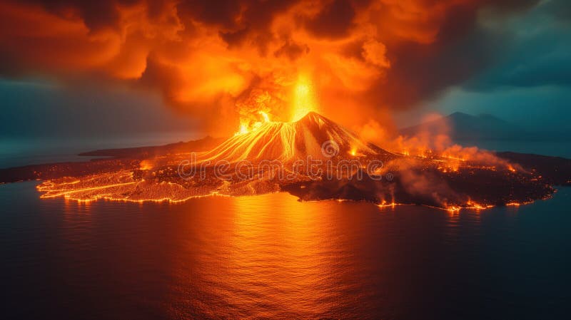Fiery Volcano Eruption Landscape Stock Illustration - Illustration of ...