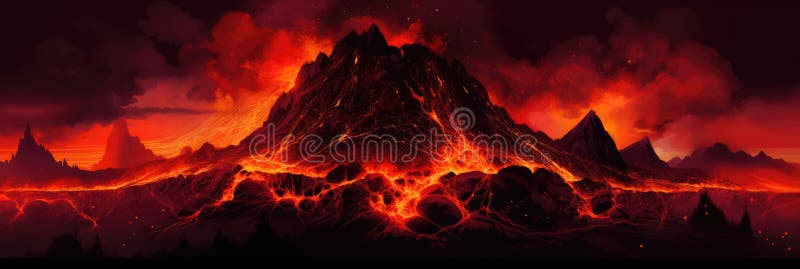 A Fiery Volcano with Molten Lava Panoramic Background Stock ...