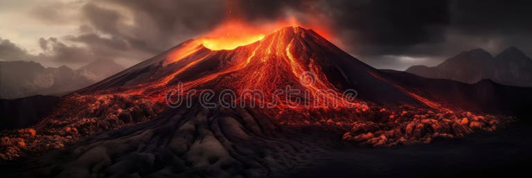 A Fiery Volcano with Molten Lava Panoramic Background. Generative AI ...