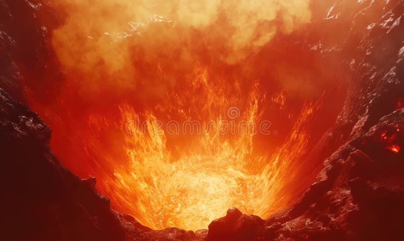 A Fiery Volcano with Smoke and Fire Spewing Out of it Stock Photo ...