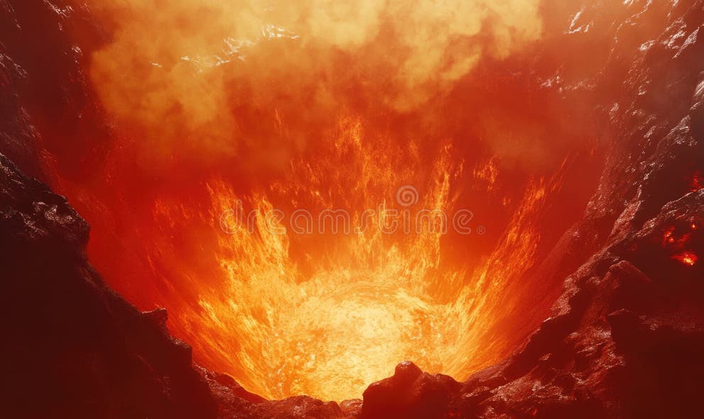 A Fiery Volcano with Smoke and Fire Spewing Out of it Stock Photo ...