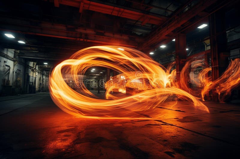 Fiery Vortex: Abstract Fire Tornado in Industrial Warehouse Stock ...