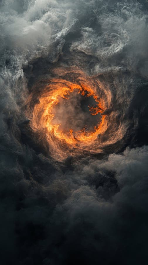 Fiery Vortex in Dark Storm Clouds, Dramatic Sky. Apocalyptic Scene ...