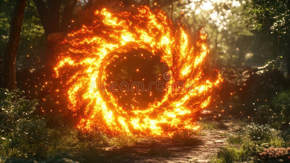 Fiery Vortex in Forest stock photo. Image of burning - 387907426