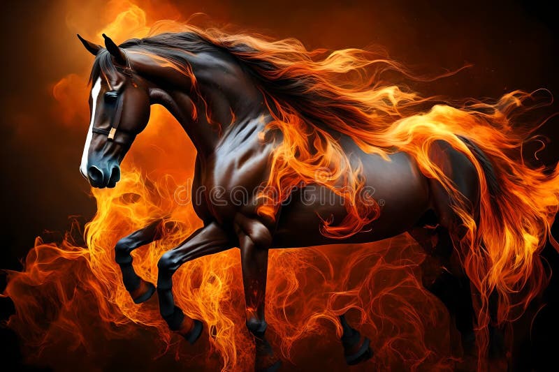 Fiery Wallpaper Featuring a Horse Made of Flames Running through ...