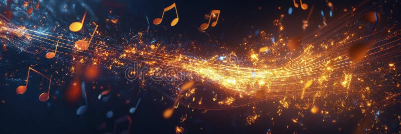 Fiery Wave of Musical Notes in Cosmic Harmony Stock Illustration ...