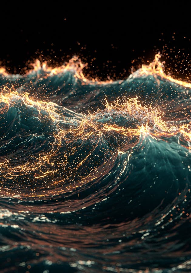 Fiery Waves Abstract Digital Art with Glowing Particles Stock Illustration - Illustration of ...