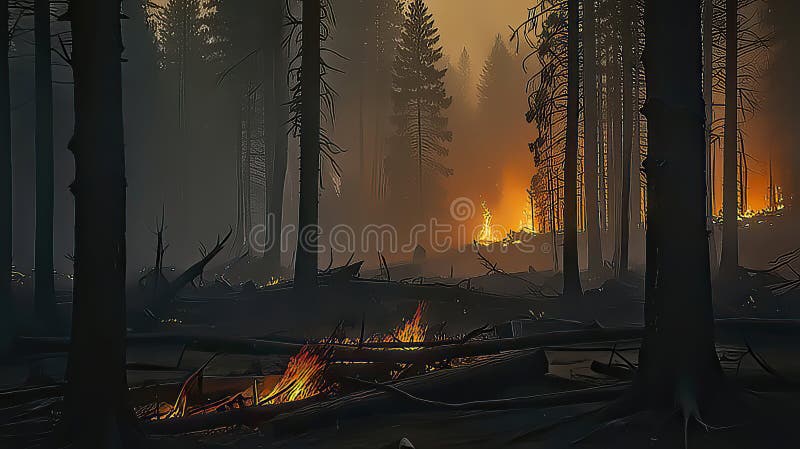 Fiery Wildfire Spreading through Mountain Forest Stock Illustration ...