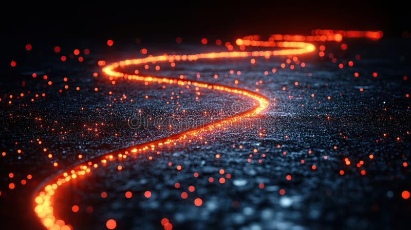 A Fiery, Winding Path through a Dark, Glittering Surface Stock ...