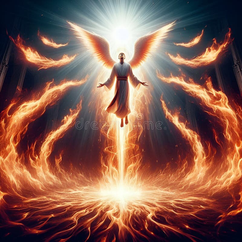 Fiery Wings of Redemption: Angels Divine Return, Generative AI. Stock ...