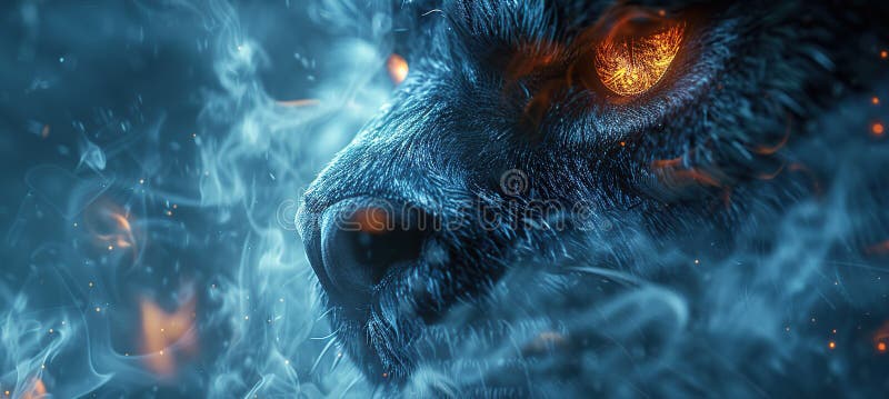 Fiery Wolf with Glowing Eyes Stock Illustration - Illustration of ...