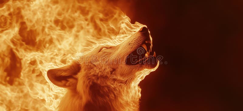 Fiery Wolf Howling in Flames, Intense Expression, Dramatic Lighting ...