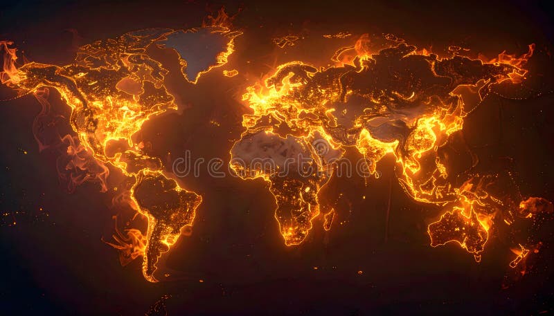 Fiery world map stock illustration. Illustration of heat - 397625068