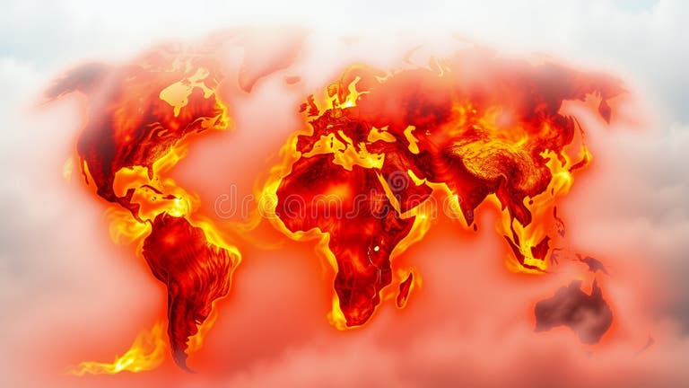 A Fiery World Map a Visual Metaphor for Climate Change Stock ...