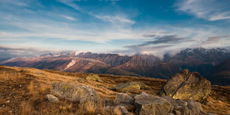 Fiescheralp at dusk stock image. Image of alpine, colorful - 9150187
