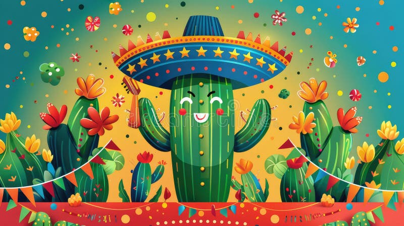 Fiesta Cactus with Mariachi Vibes Stock Photo - Image of festive ...