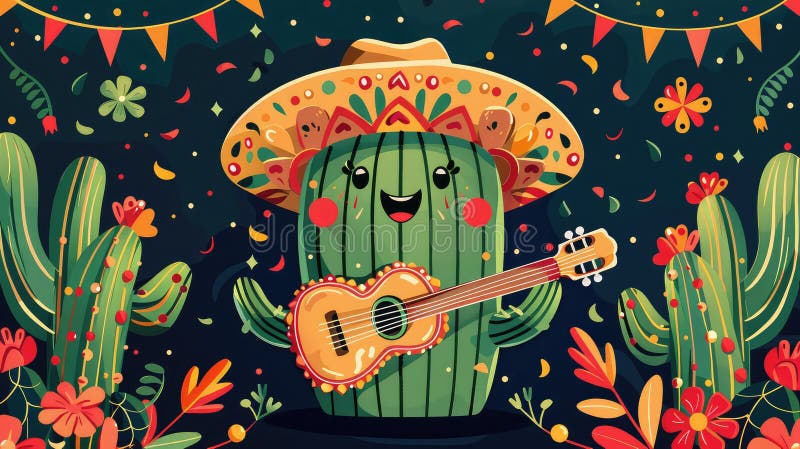 Fiesta Cactus with Mariachi Vibes Stock Photo - Image of celebration ...