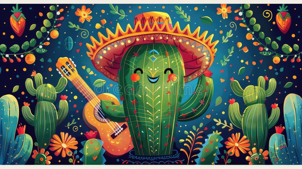 Fiesta Cactus with Mariachi Vibes Stock Image - Image of cactus ...