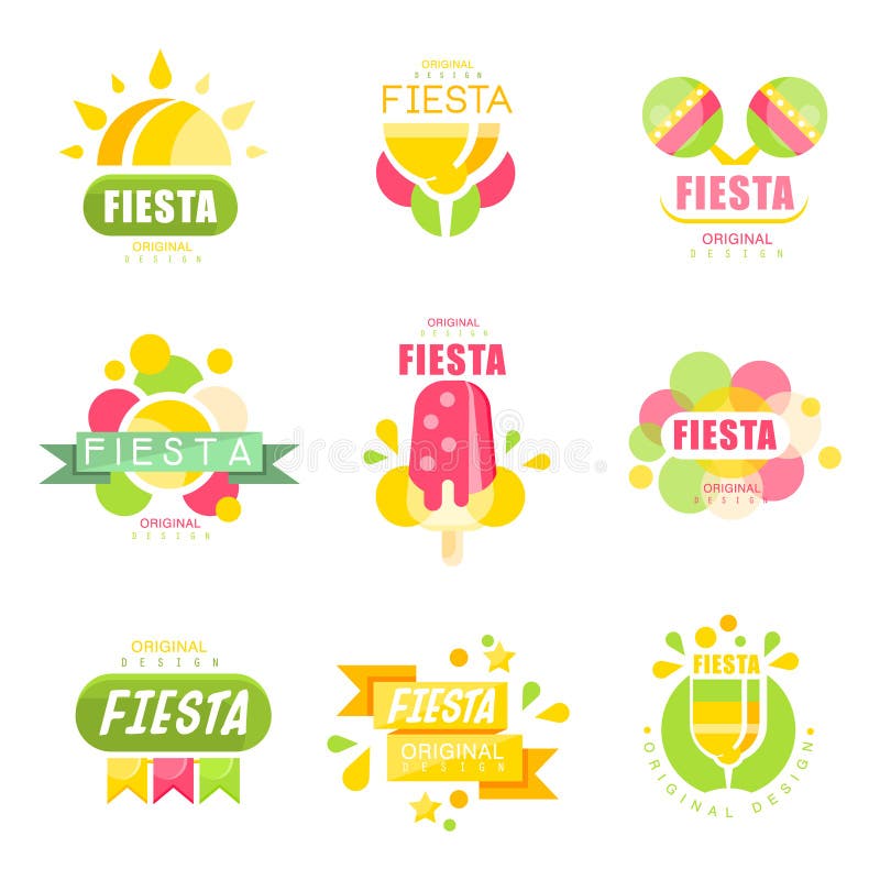 Fiesta Logo Set, Labels for a Holiday Colorful Vector Illustrations ...