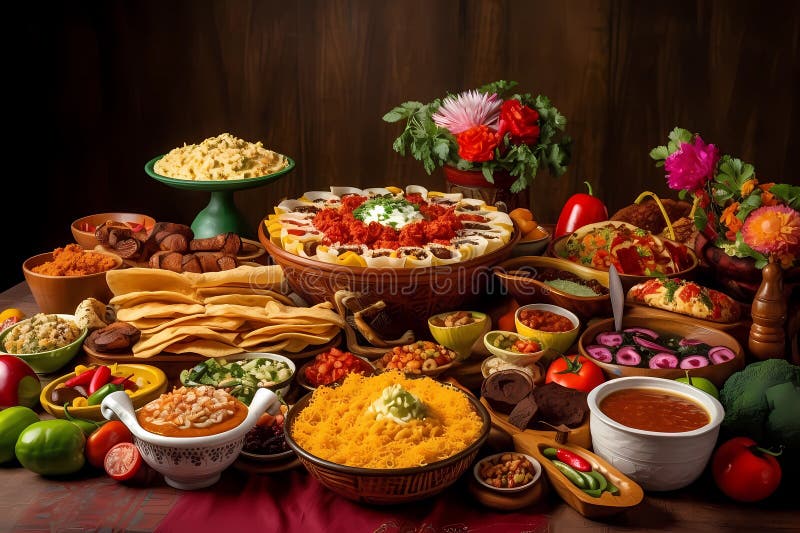 Fiesta Party Buffet Table with Traditional Mexican Food Stock ...